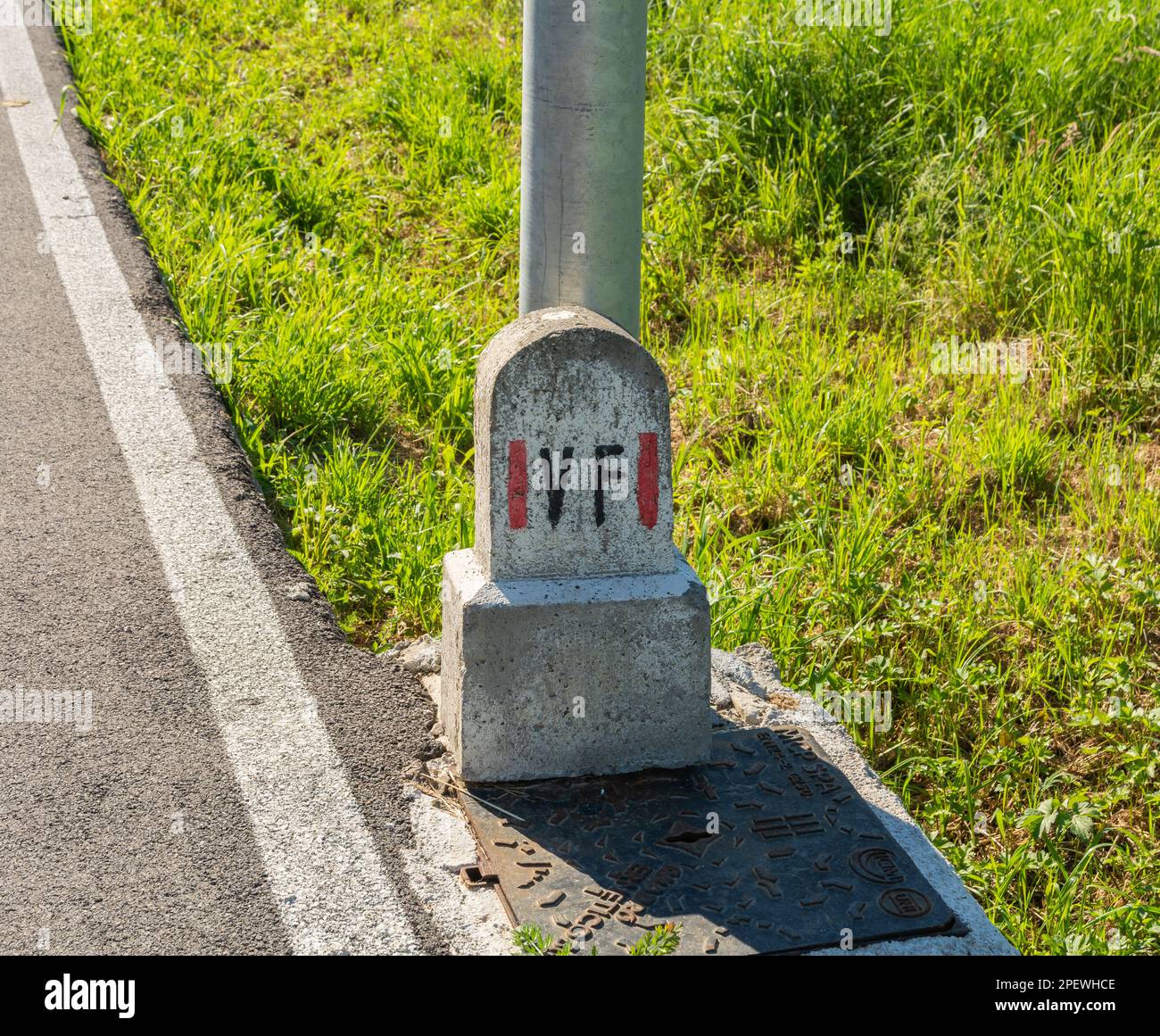 Sign - milestone on path on the historic route Francigena.Walking ...