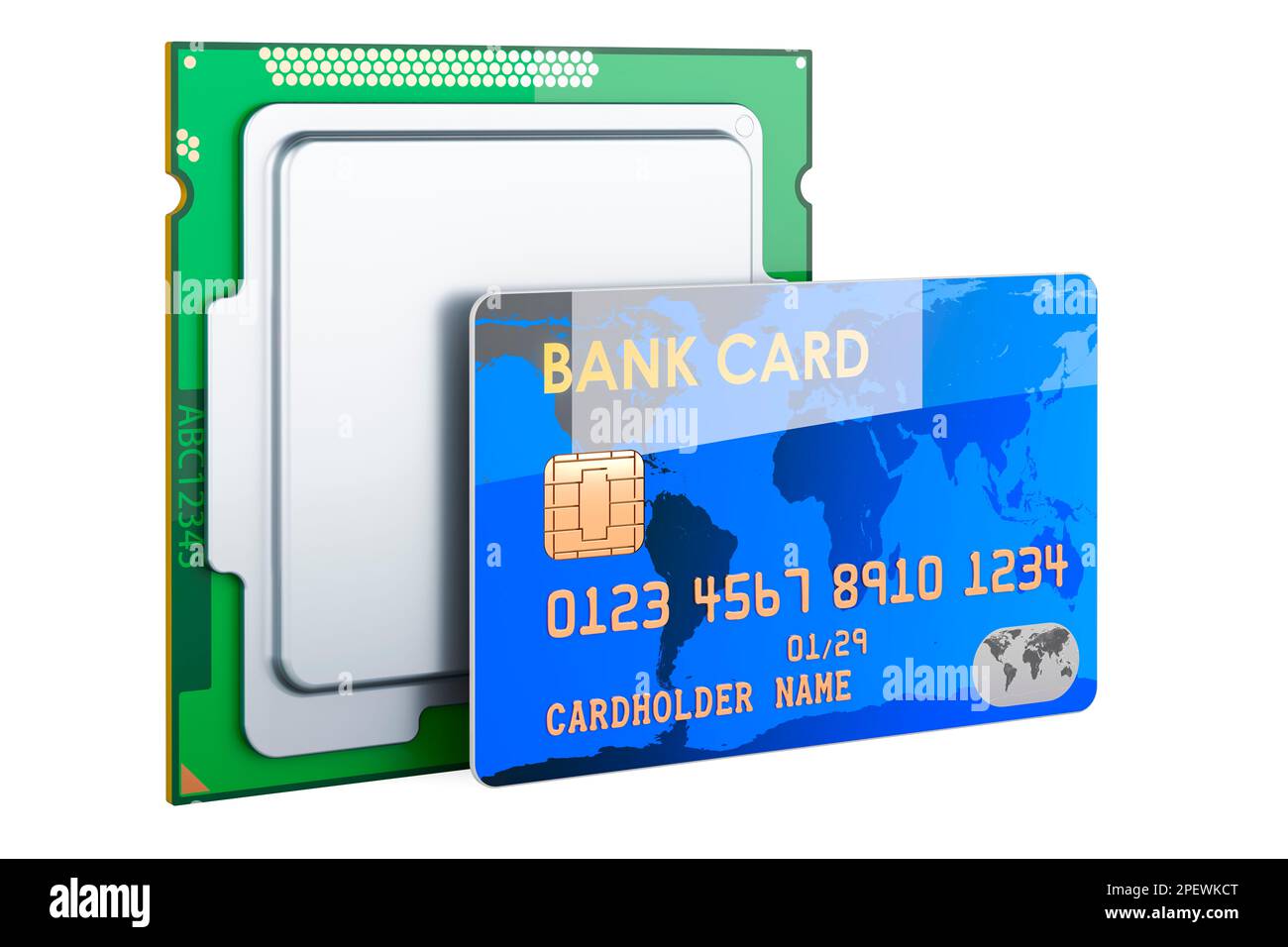 CPU with credit bank card, 3D rendering isolated on white background ...