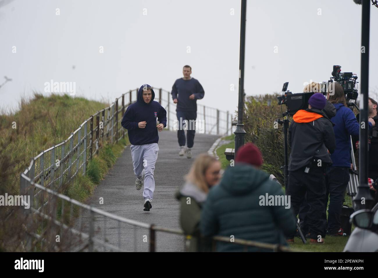 Actor Ed McVey, who plays the part of Prince William, filming scenes at ...