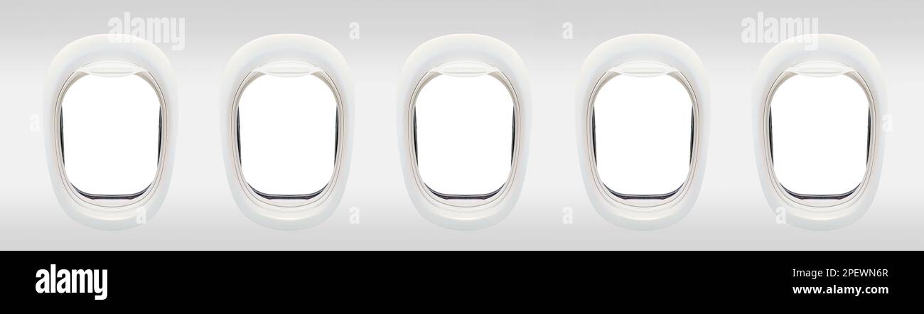 Photo of five windows of an airplane from inside (flight concept ...