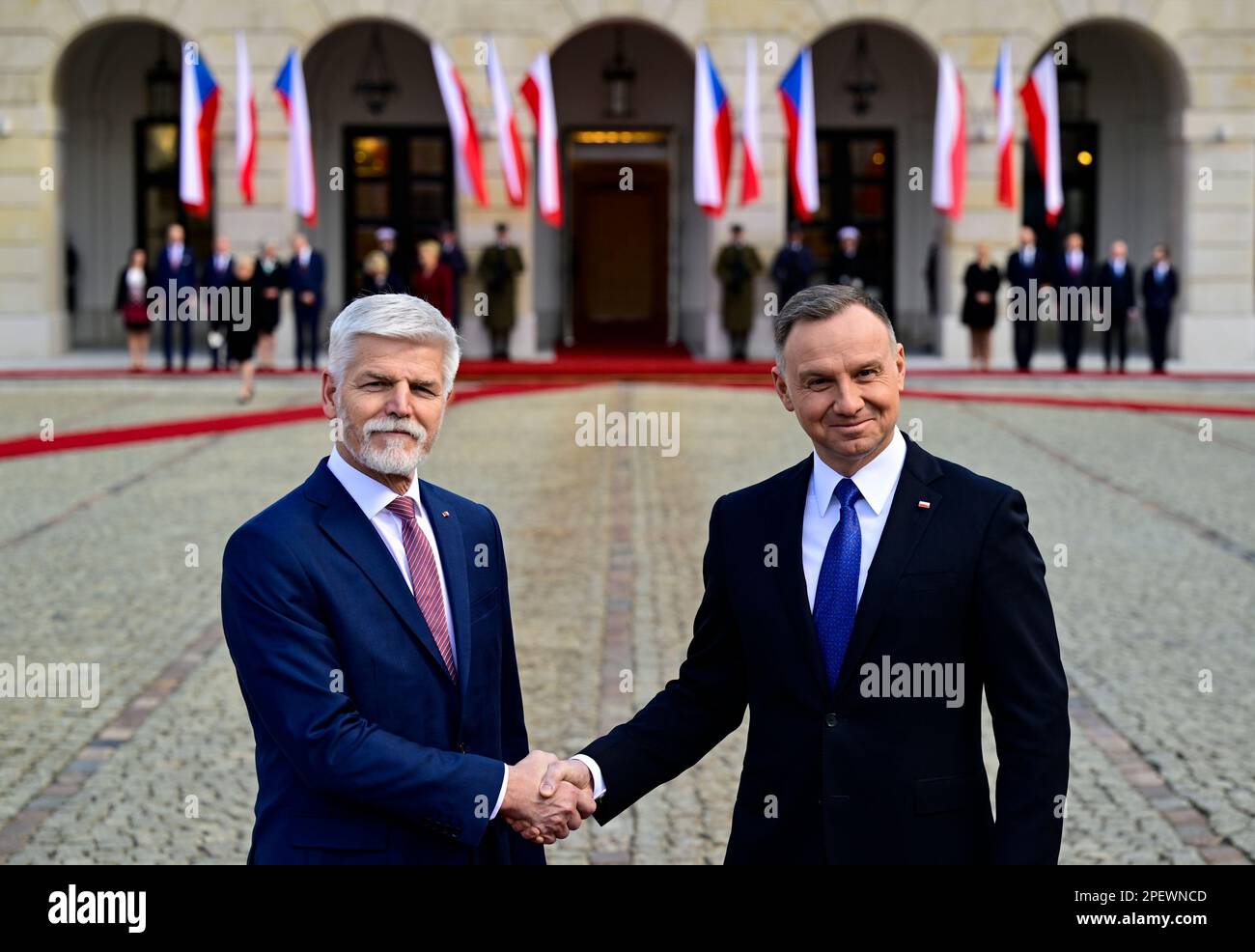 Warsaw, Poland. 16th Mar, 2023. Polish President Andrzej Duda (right ...
