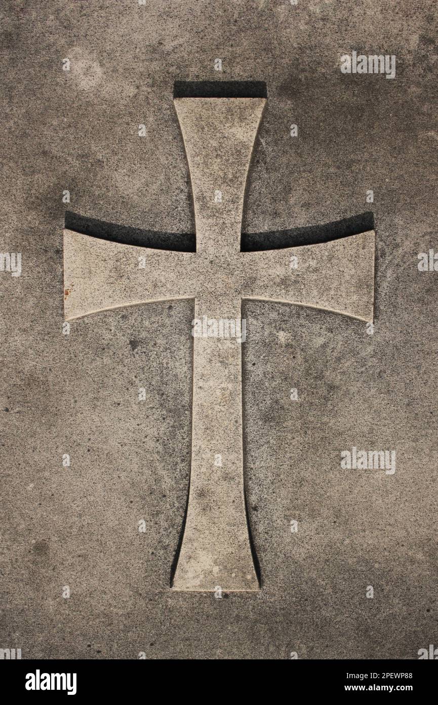 Old stone cross carved into the natural stone wall Stock Photo - Alamy