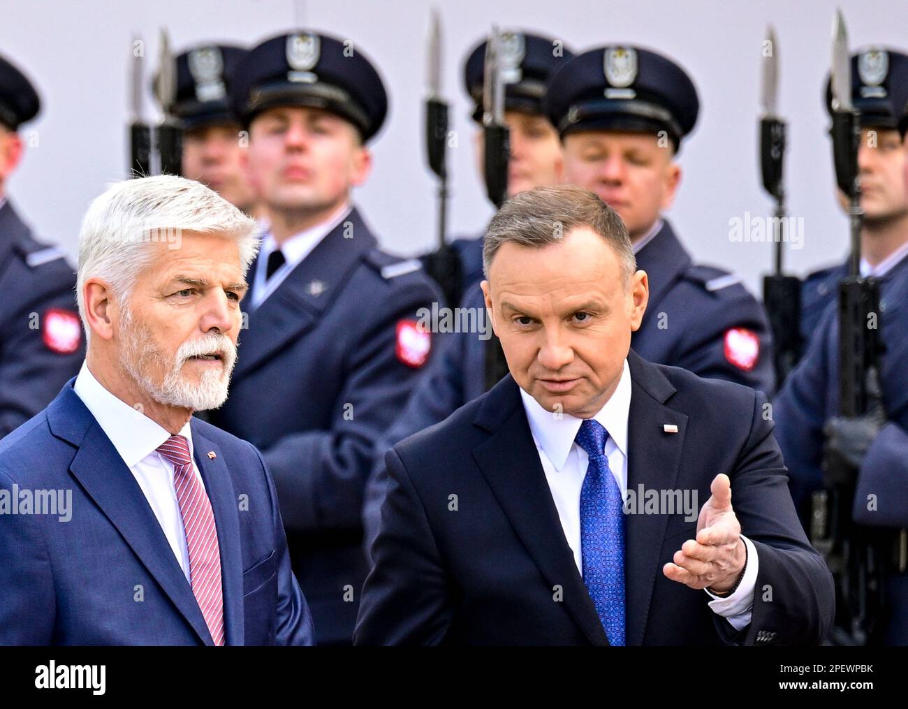 Warsaw, Poland. 16th Mar, 2023. Polish President Andrzej Duda (right ...