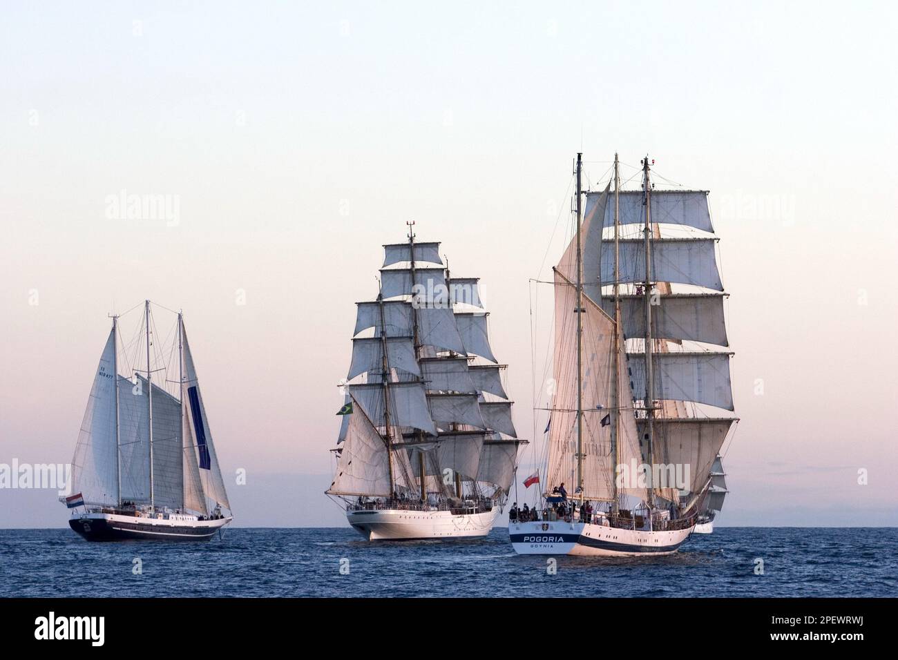 Three tall ships, race start, Bergen 2008 Stock Photo - Alamy