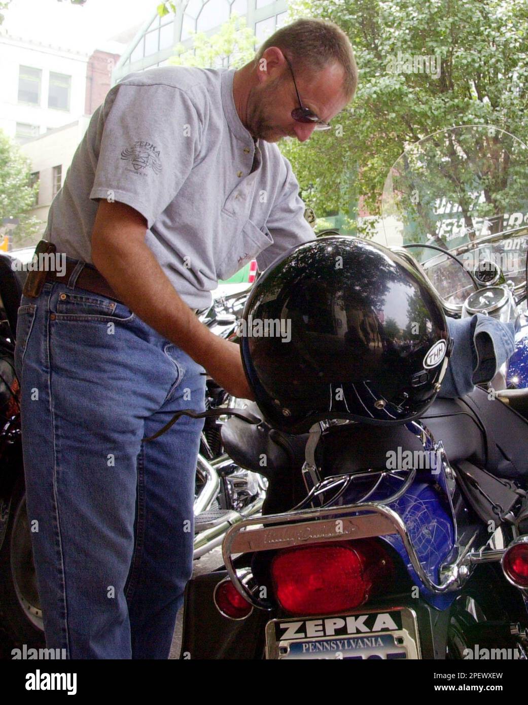 Jerry Zedreck, 52, of Donegal, Pa., arrives at Thunder in the Valley, a ...