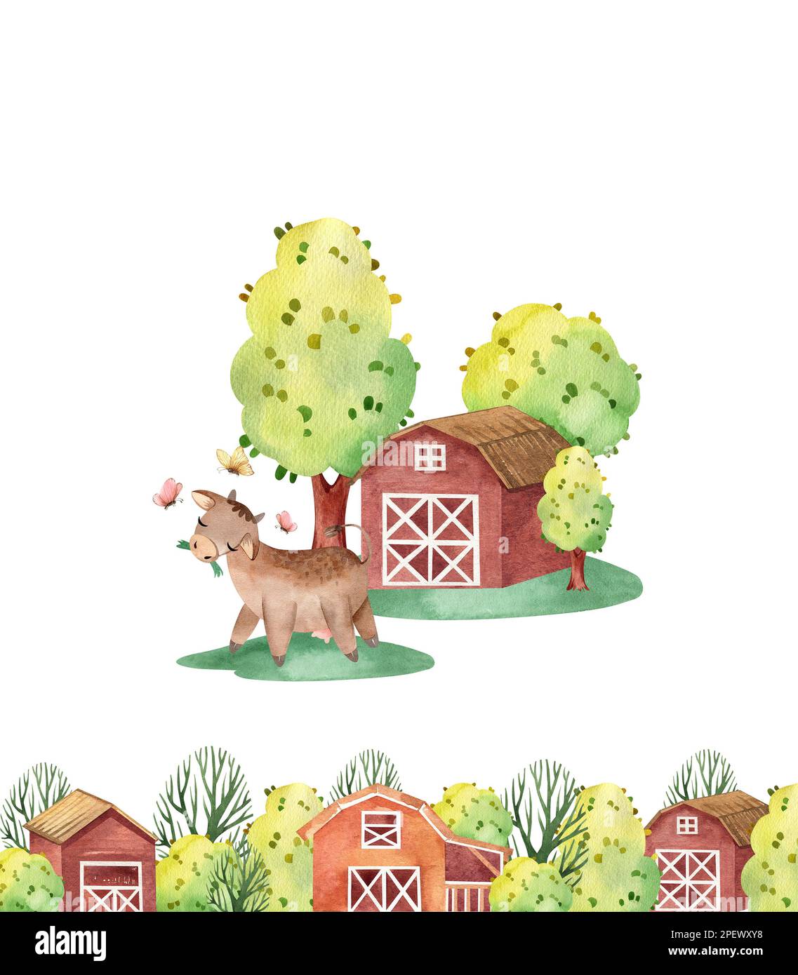 watercolor set collection postcard farm animals Stock Photo - Alamy