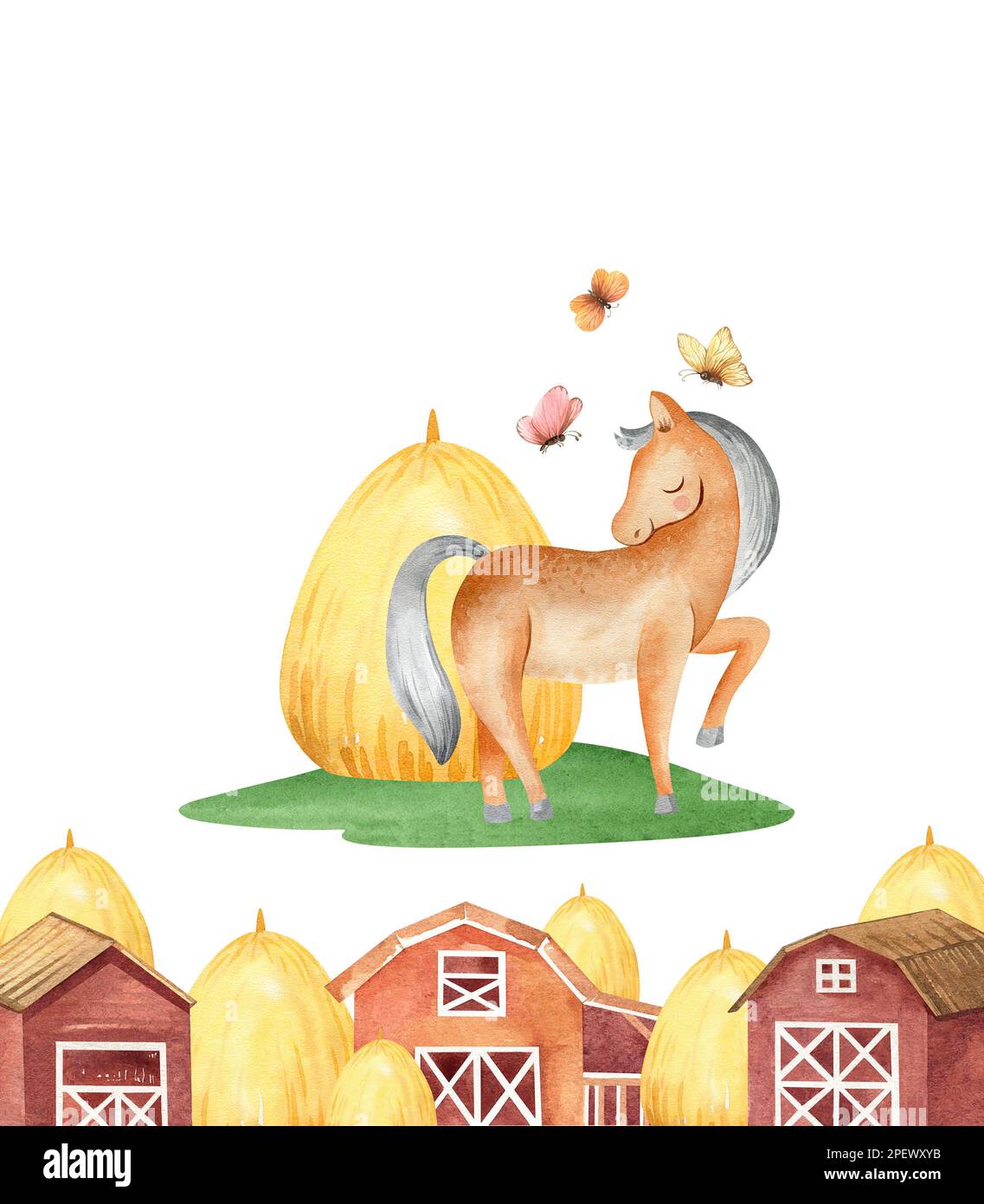 watercolor set collection postcard farm animals Stock Photo - Alamy