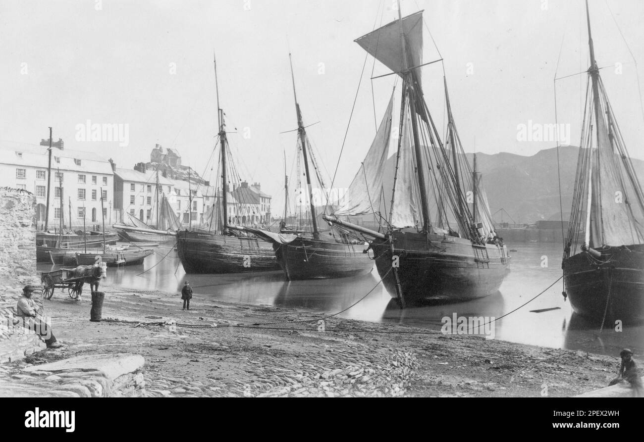 Ships in a harbour, possibly Saint Peter Port in Guernsey or probably ...