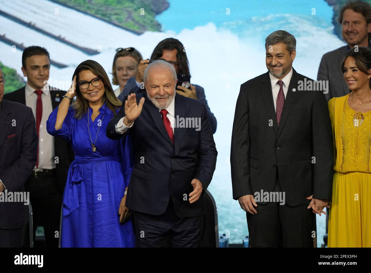 Brazil's President Luiz Inacio Lula da Silva waves as he and his wife ...