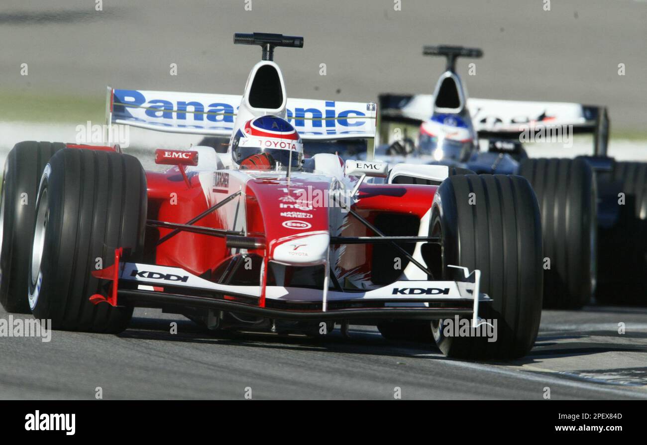 Olivier Panis of France drives his Toyota Formula One car ahead of ...