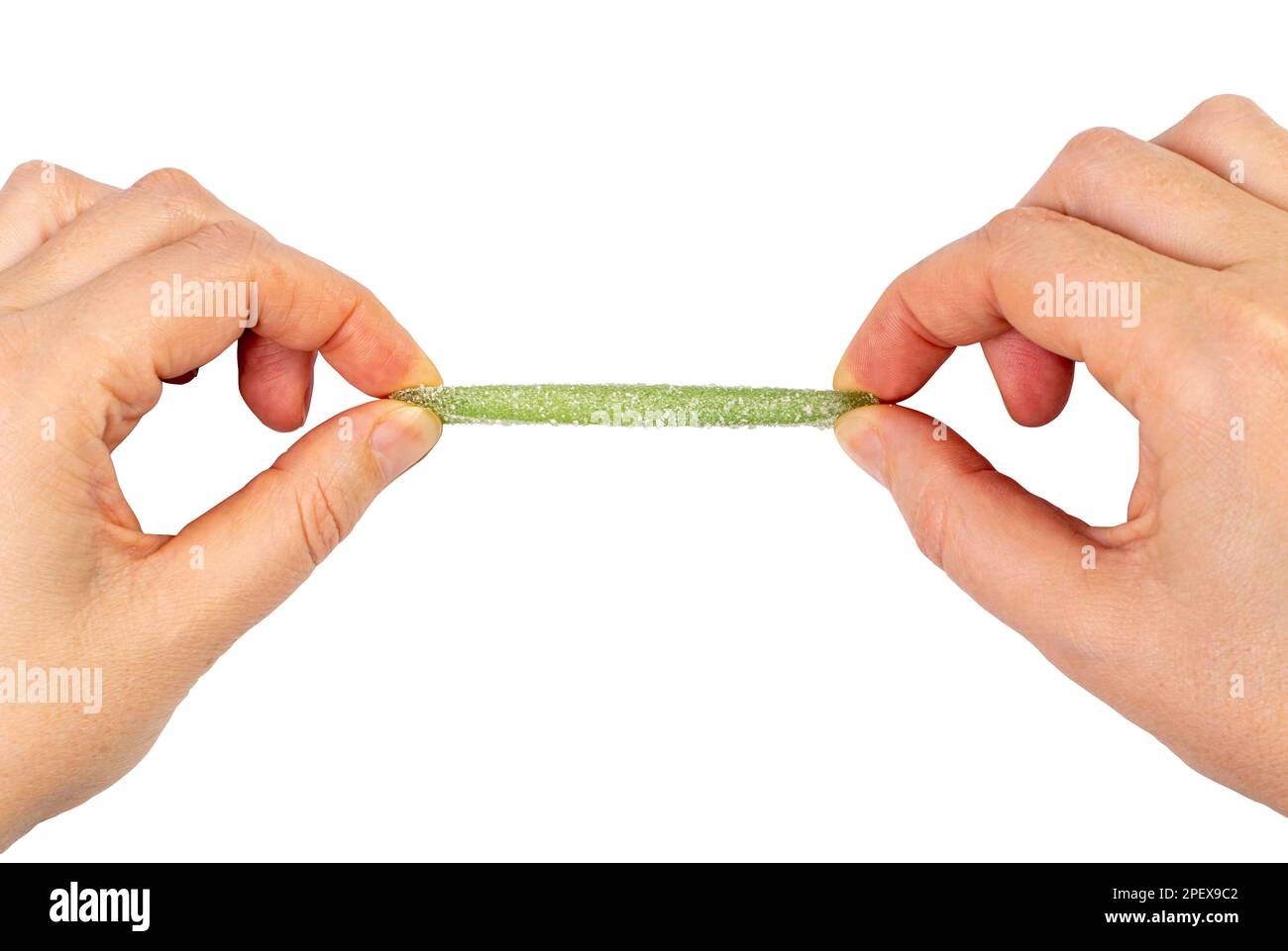 Green Gummy Candy in Hands Isolated, Sour Jelly Candies Strips in Sugar ...