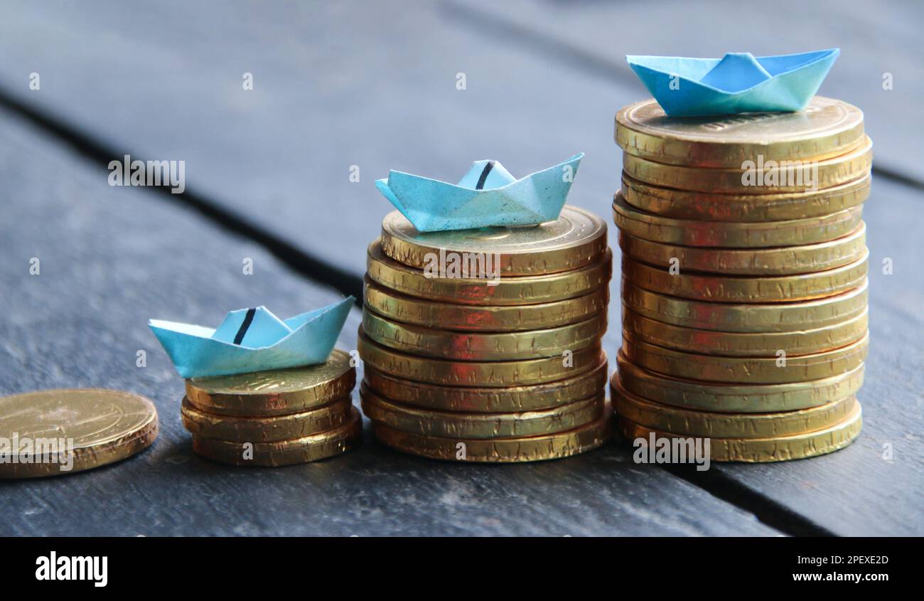 Income growth. Creative concept with golden coins money. Interest rate ...