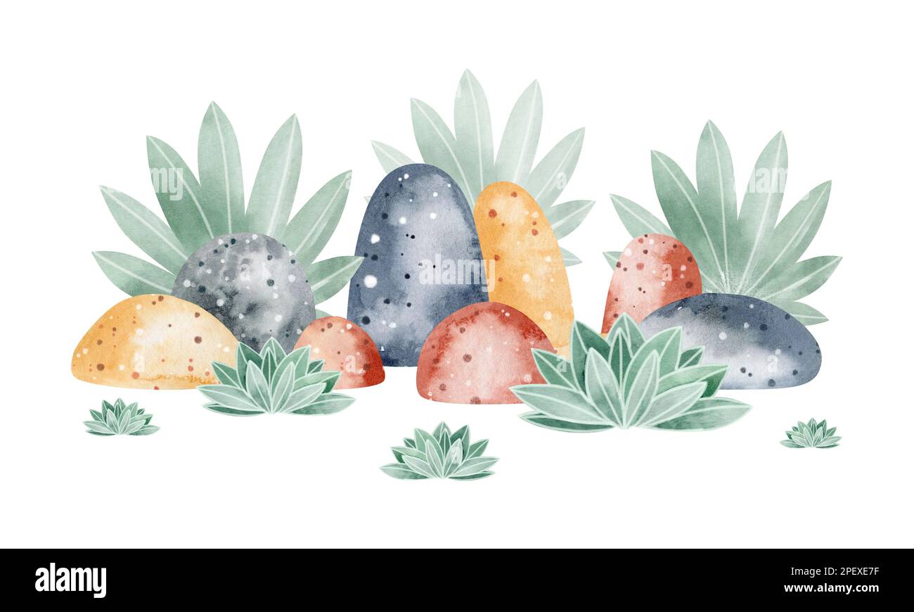 Watercolor hand drawn abstract stones set of illustrations of stones ...