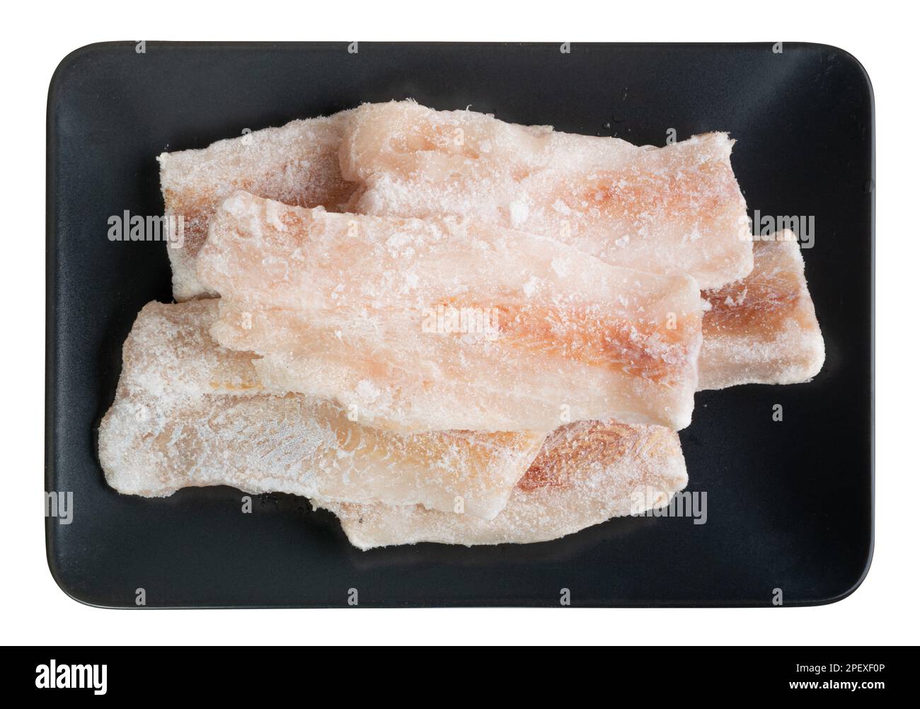 Frozen Fish on Black Isolated, White Cod Fillet, Iced Hake Filet ...