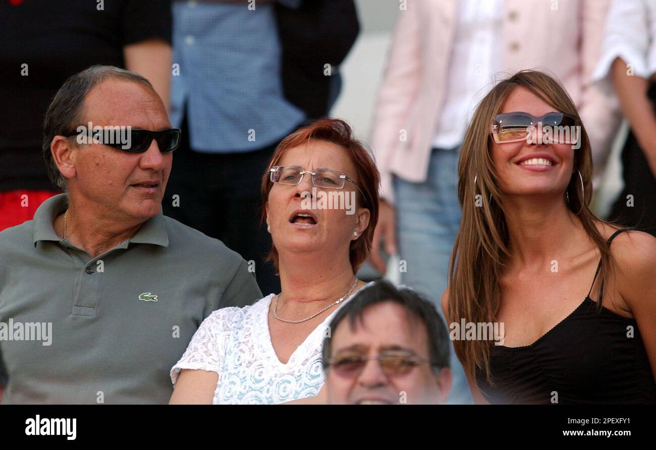 Ilary Blasi, right, girlfriend of striker Francesco Totti, stands ...