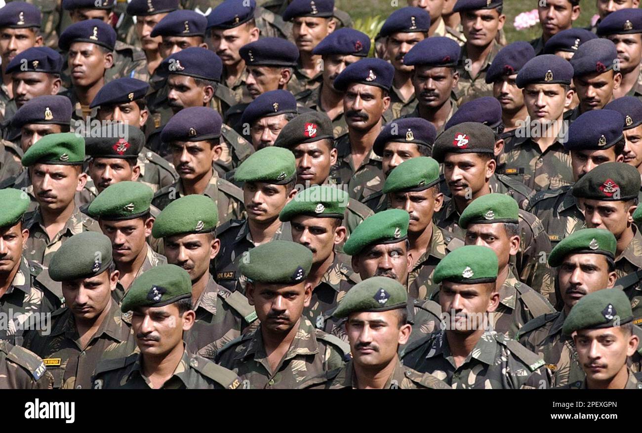 Indian army soldiers of the 15 Corps stand during their raising day ...