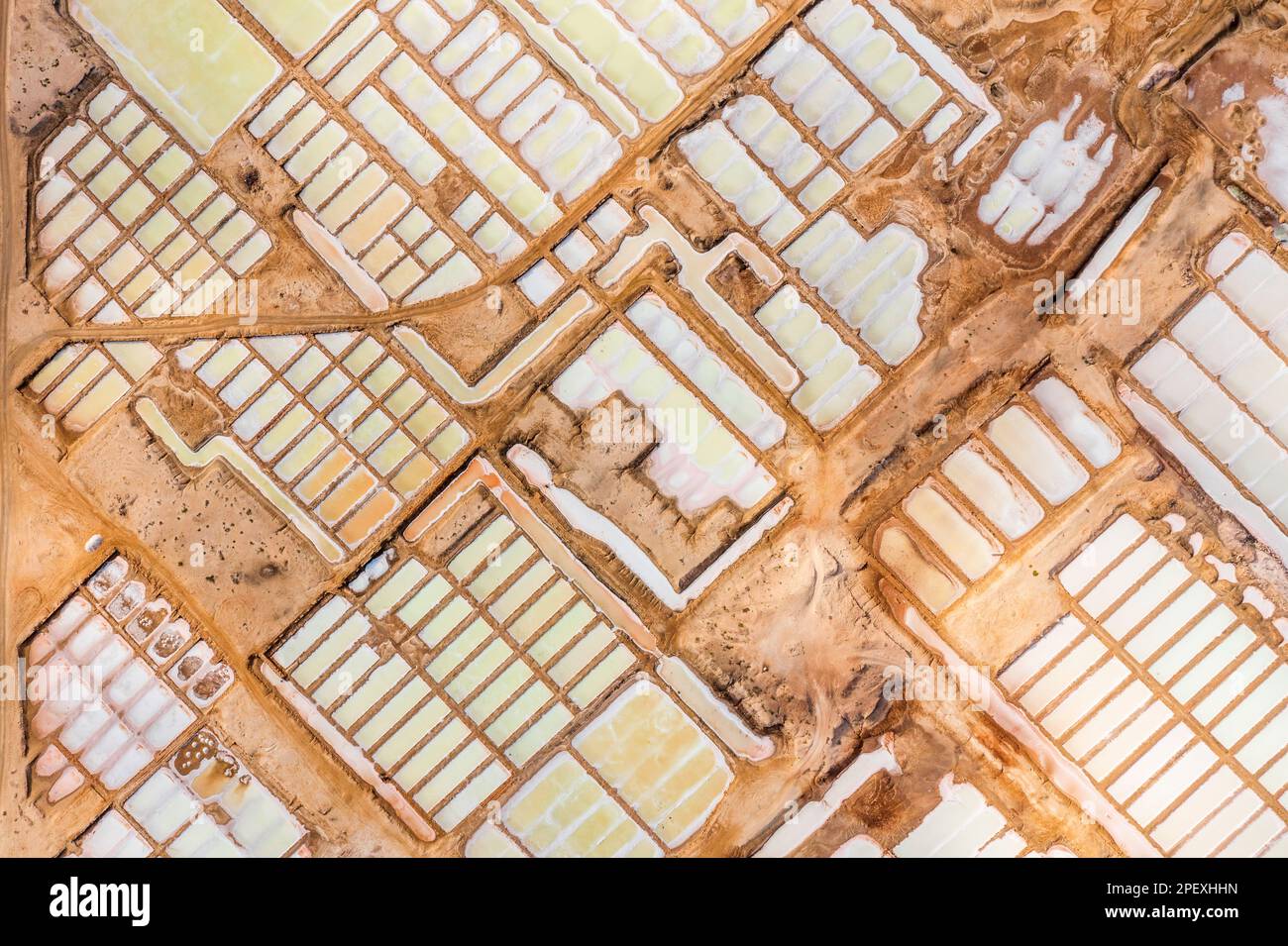 Aerial view of Salinas - salt ponds located on the south of Sal Island ...