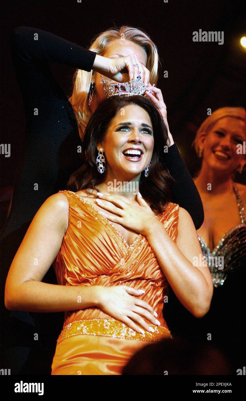 Sarah Wiley, 23, of Carmel, Ind., reacts as she is crowned Miss Indiana ...