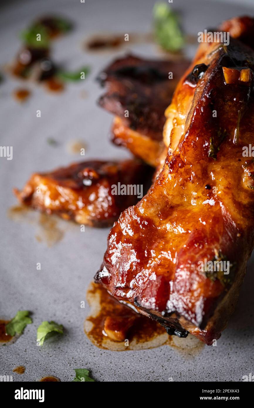 Thai barbecued pork spare ribs Stock Photo - Alamy