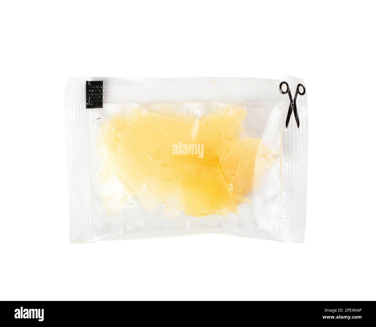 Pickled Ginger in Square Plastic Bag Isolated, One-Time Portion of ...