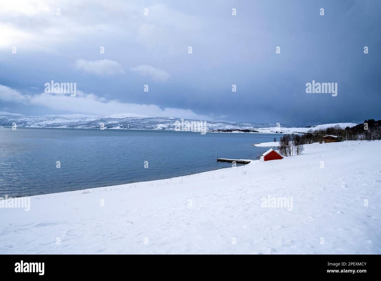 snowy nature landscape in tromso fjords, norway Stock Photo - Alamy
