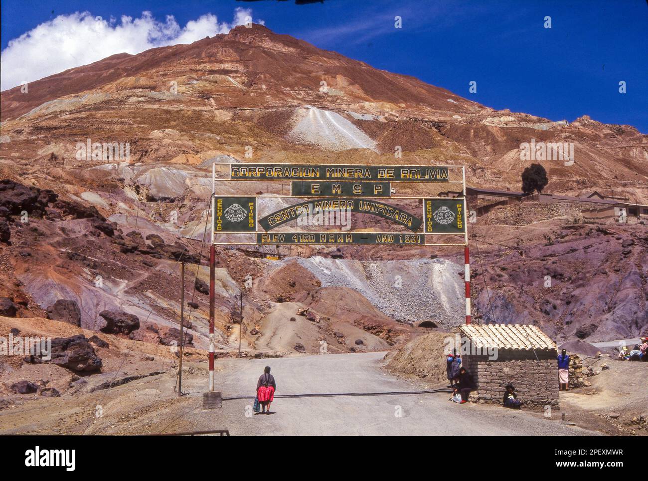 Bolivia, Potosi. Cerro Rico (Rich mountain) with entrance of Mining ...