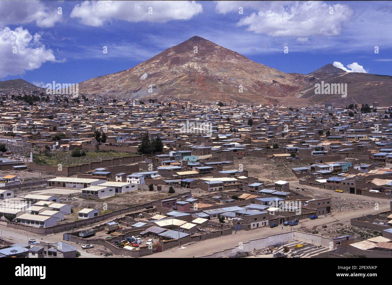 Bolivia, Potosi. Cerro Rico (Rich mountain) with housing of the miners ...