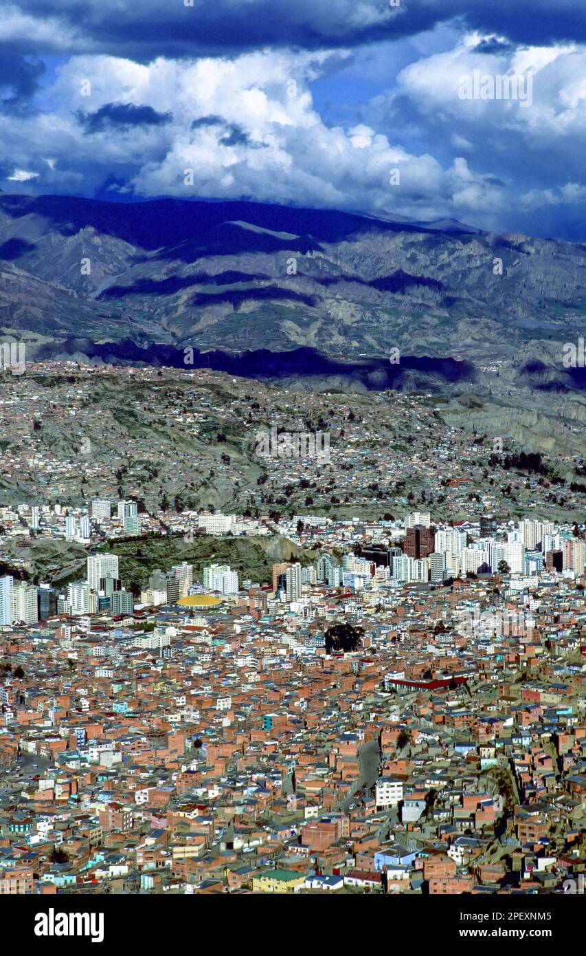 Bolivia, La Paz. View of the city with high rise buildings in the ...