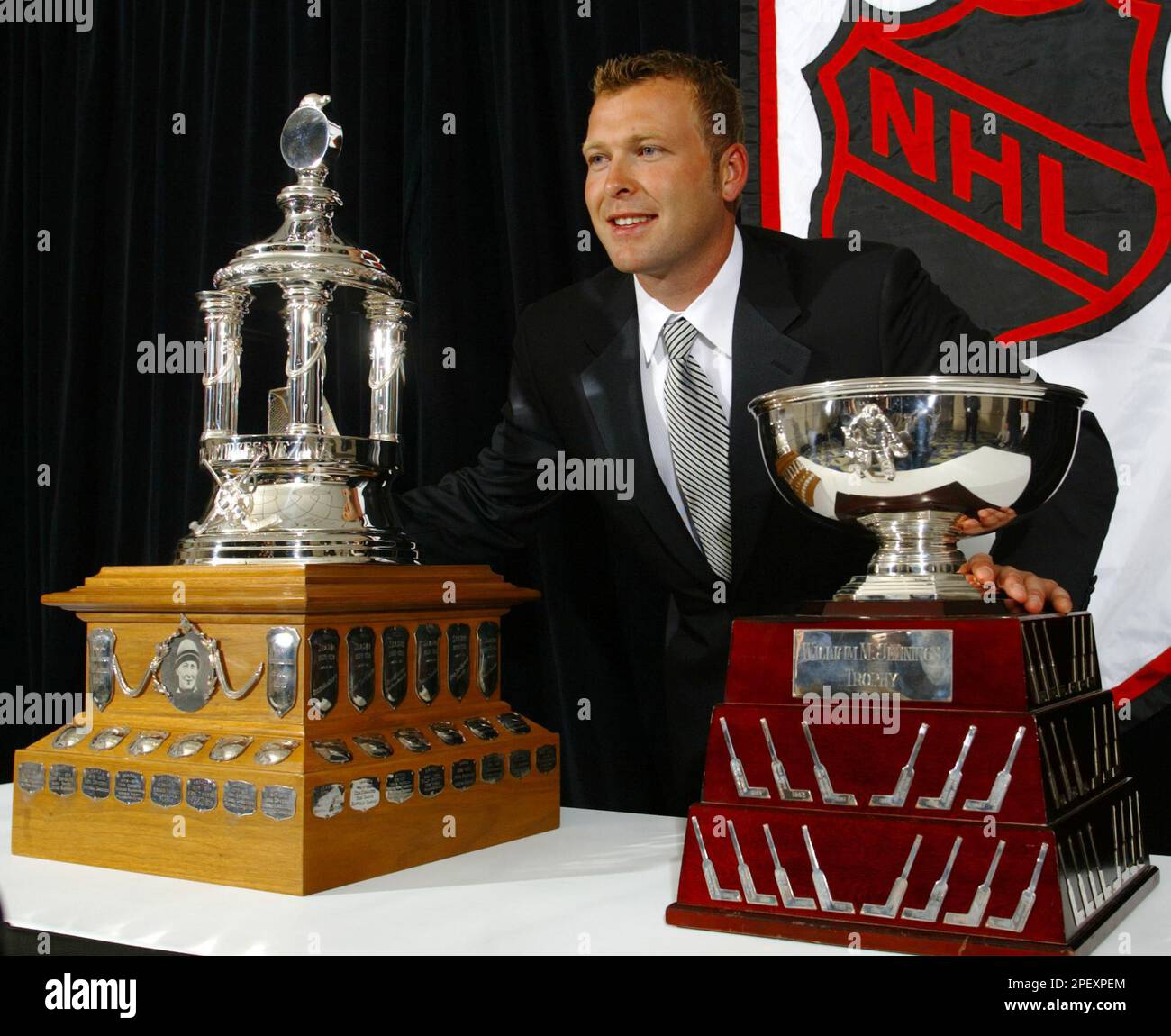 New Jersey Devils goalie Martin Brodeur poses the William Jennings ...