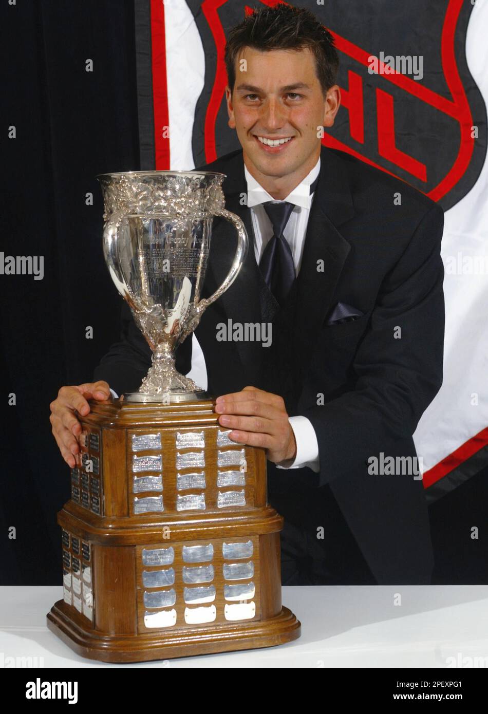 Boston Bruins goalie Andrew Raycroft poses after winning the Calder ...