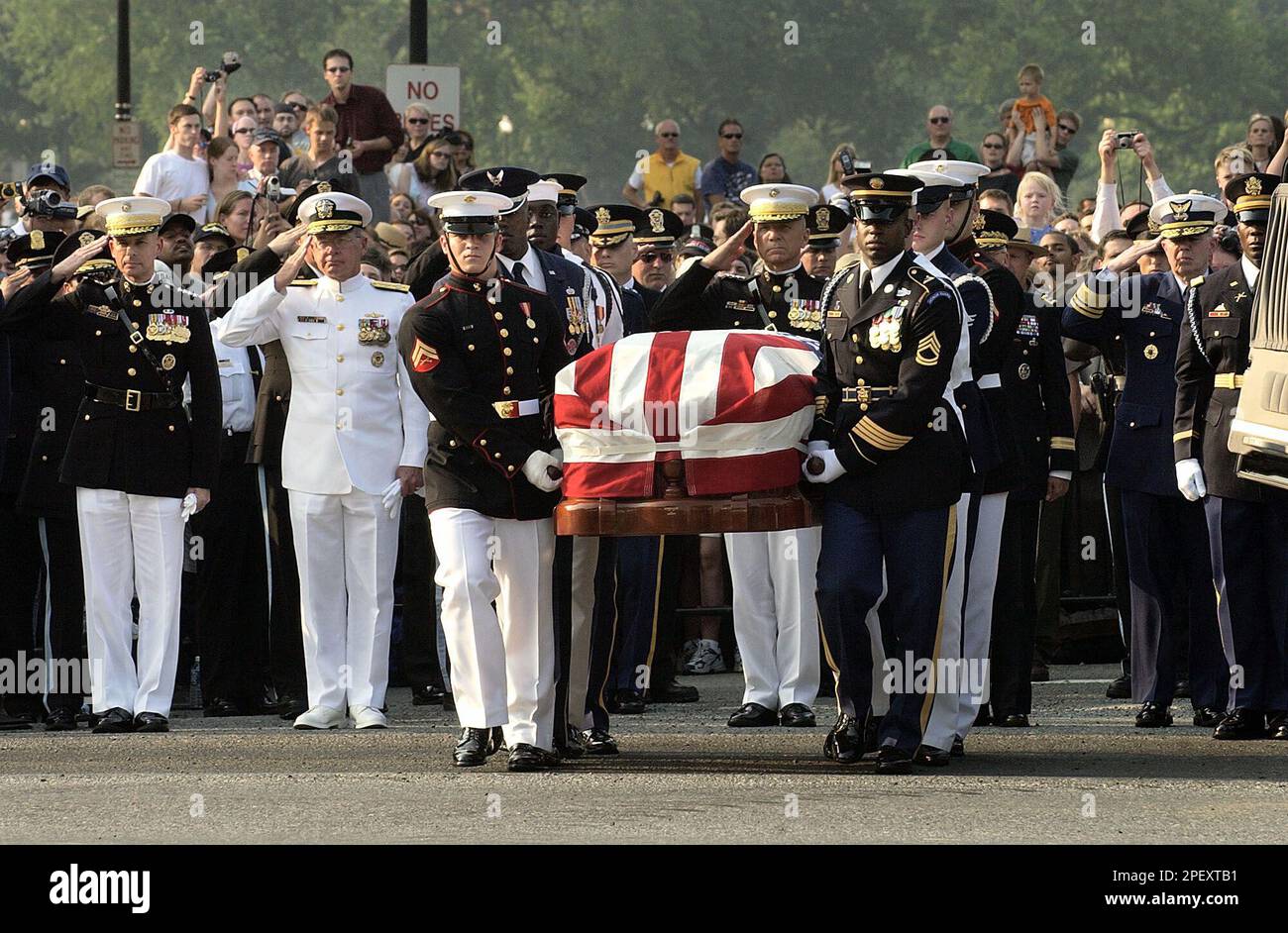 The casket of former U.S. President Ronald Reagan is transferred from a ...