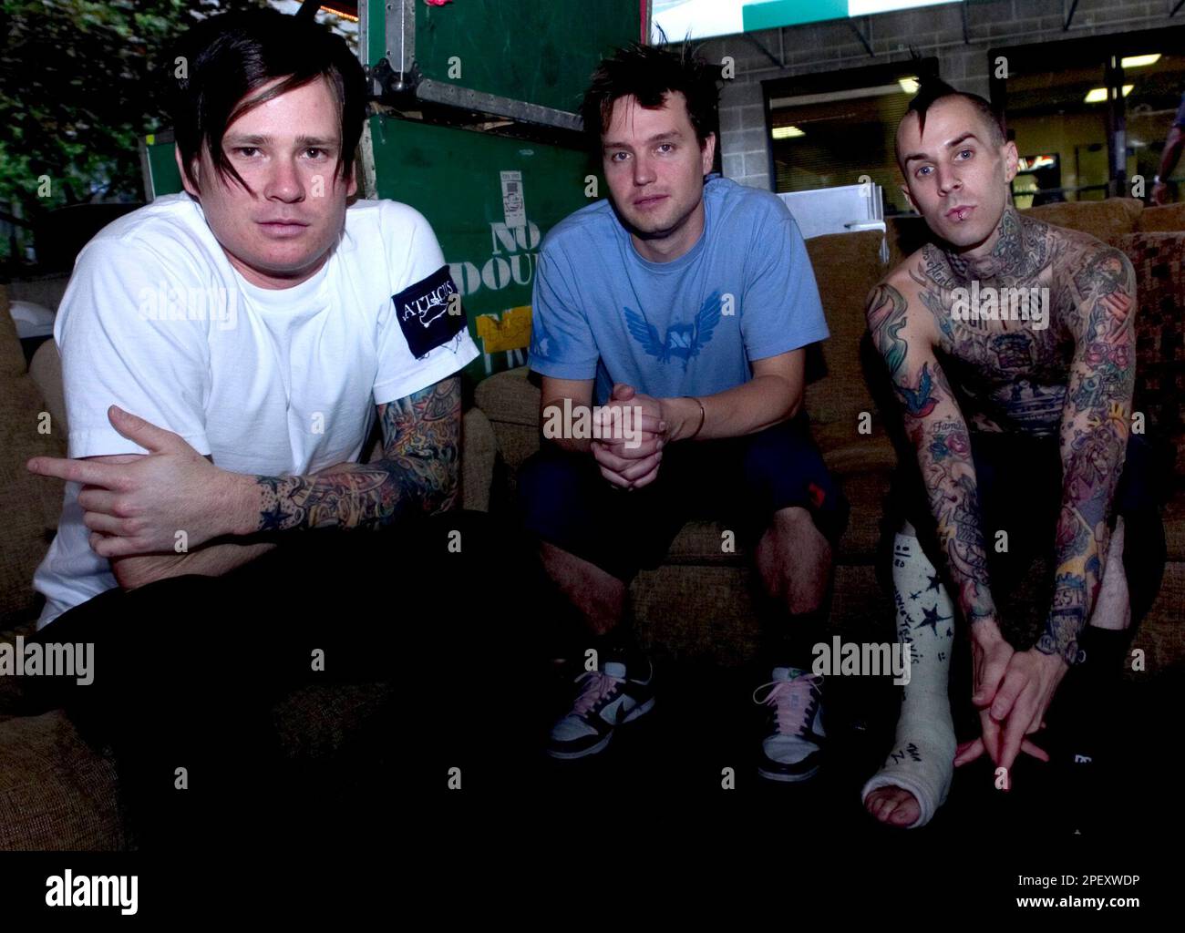 Members of Blink 182, Tom DeLonge, left, Mark Hoppus, center, and ...
