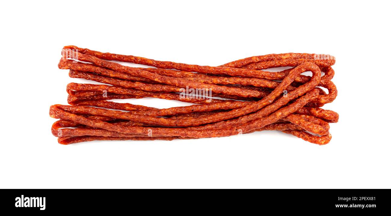 Dried Smoked Sausage Isolated, Thin Salami Sticks, Cabanossi, Kabanos ...