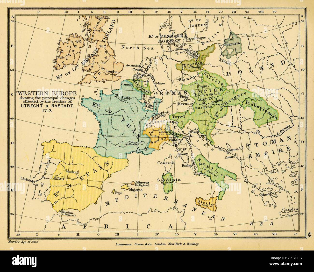 Map of Western Europe in 1713, the Duchy of Savoy can be seen yellow in ...