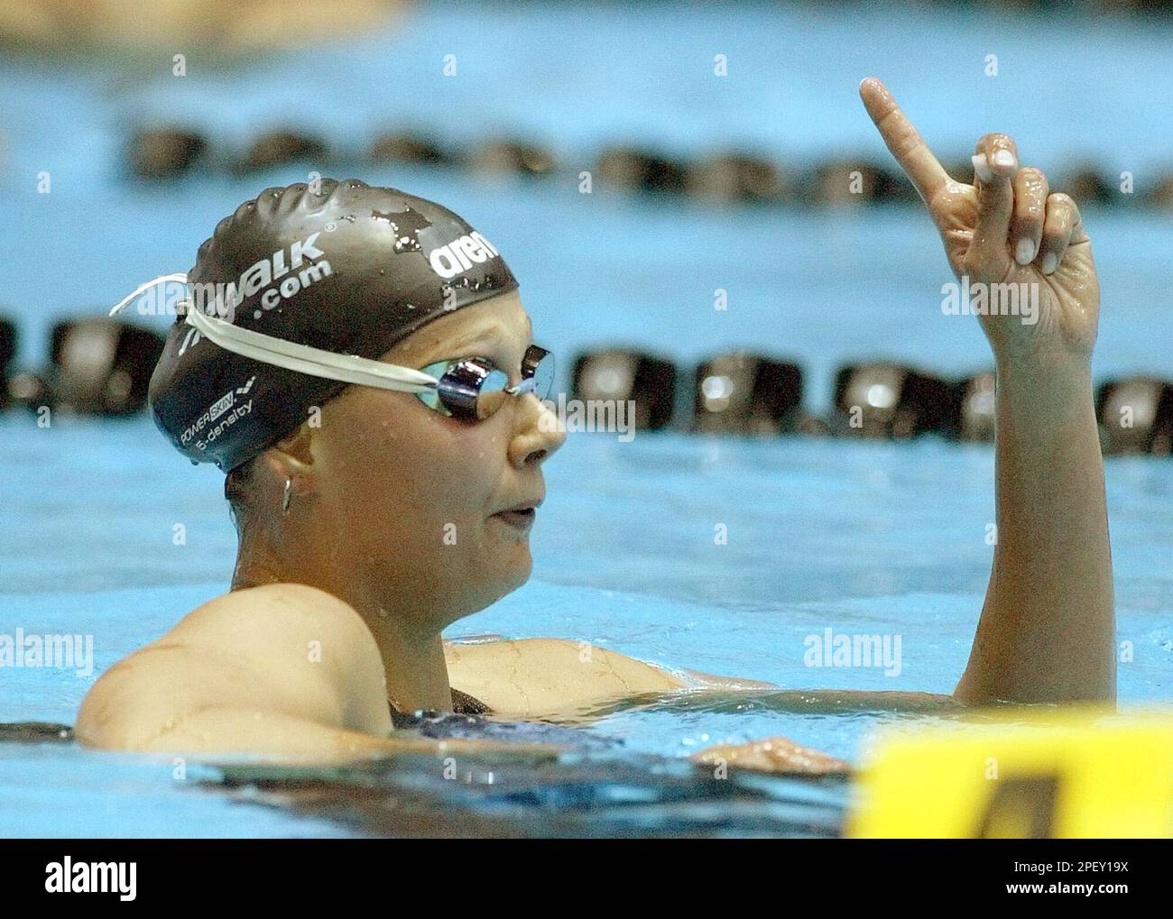 German swim star Franziska van Almsick reacts after winning the 200m ...
