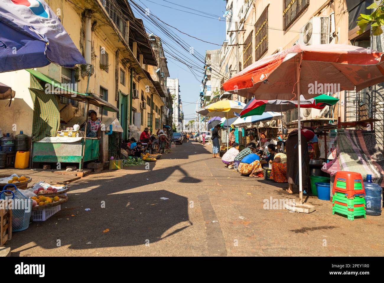 Yangon, Myanmar - Dec 19, 2019: Dirty and degraded streets of the ...