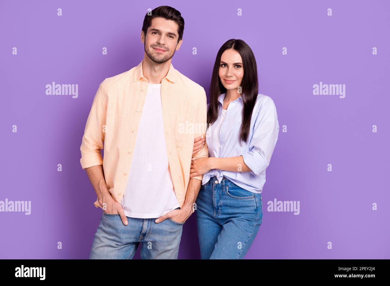 Photo of confident serious business people partners wife hug her ...