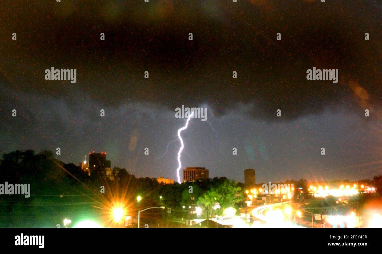 Lighting strikes in downtown Tyler, Texas during severe storms that ...