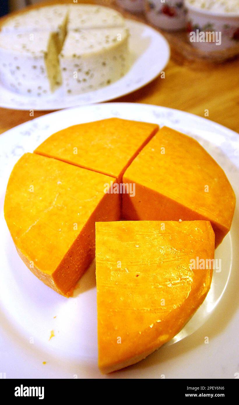 Cheddar cheese and pressed curd cheese, background, made by Judy ...