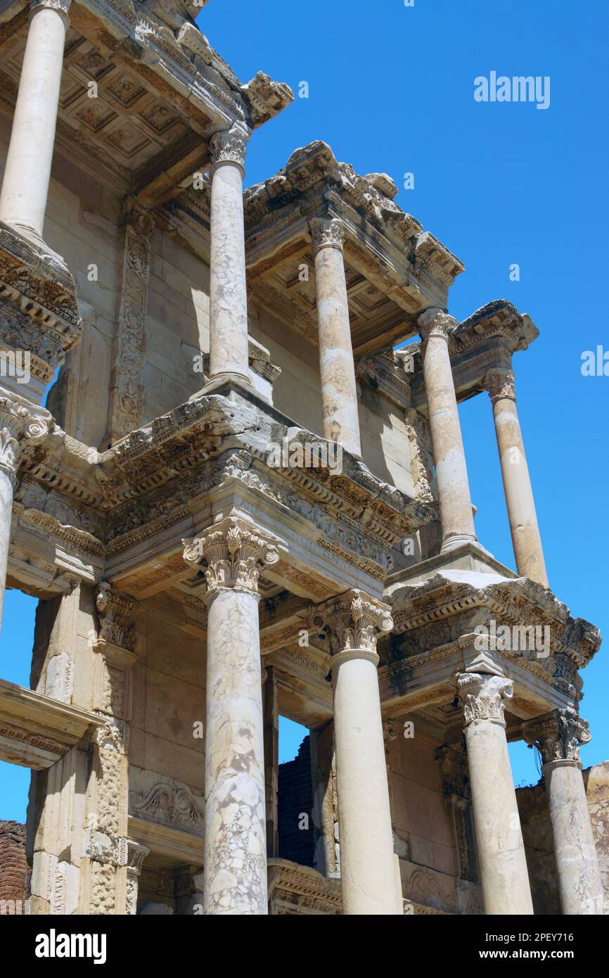 Ruins of Celsus Library in Ephesus, Turkey. This Roman building was ...