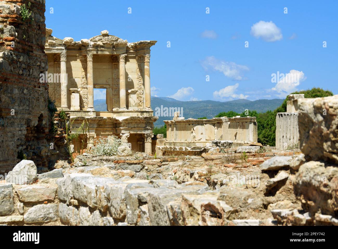 Ruins of Celsus Library in Ephesus, Turkey. This Roman building was ...