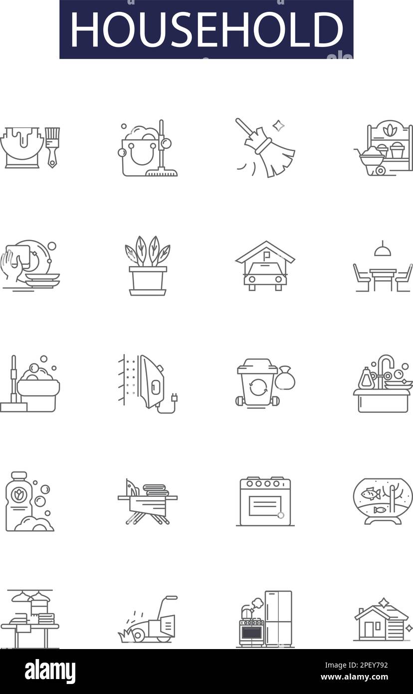 Household line vector icons and signs. Room, Furniture, Kitchen ...