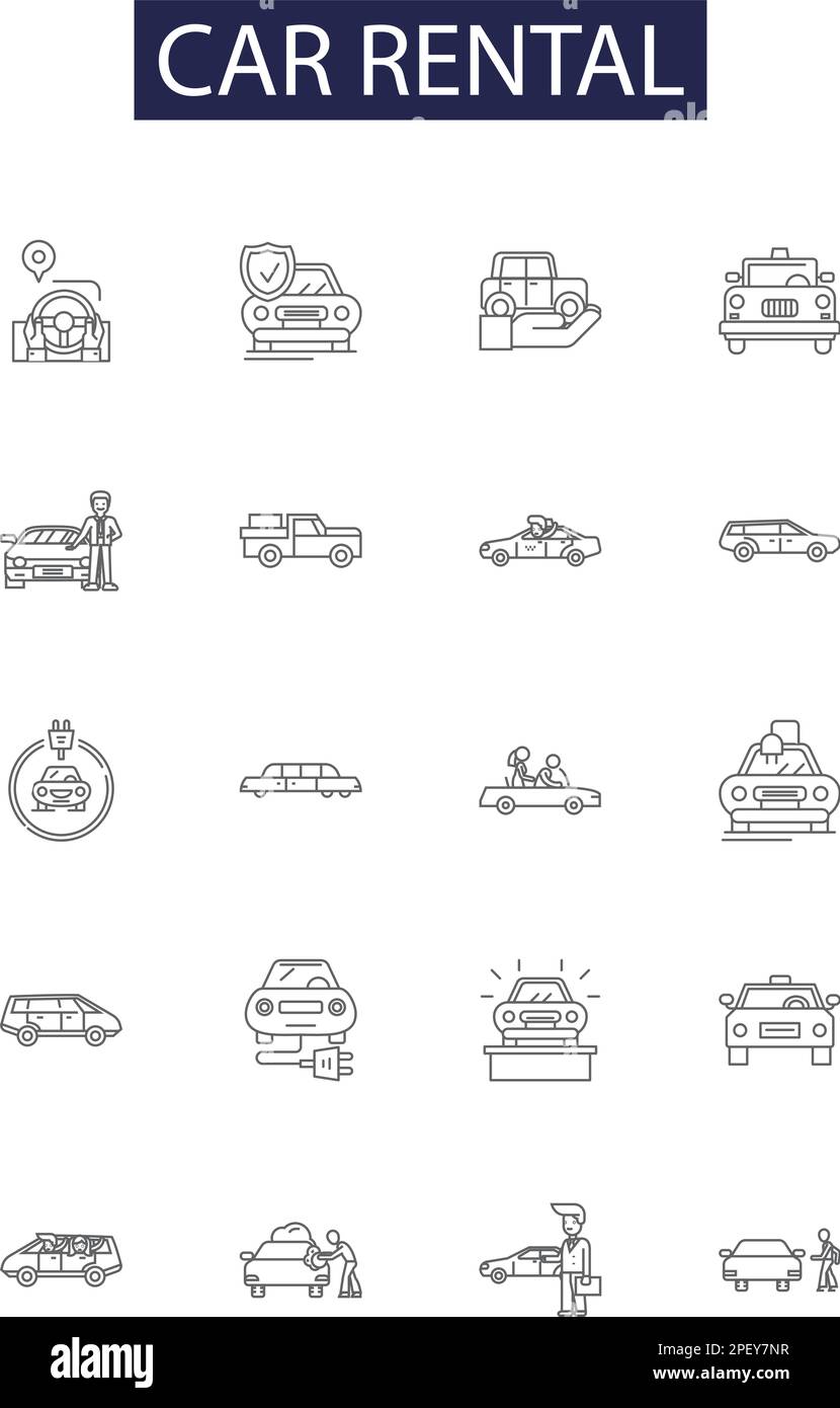 Car rental line vector icons and signs. Rental, Hire, Lease, Drive ...