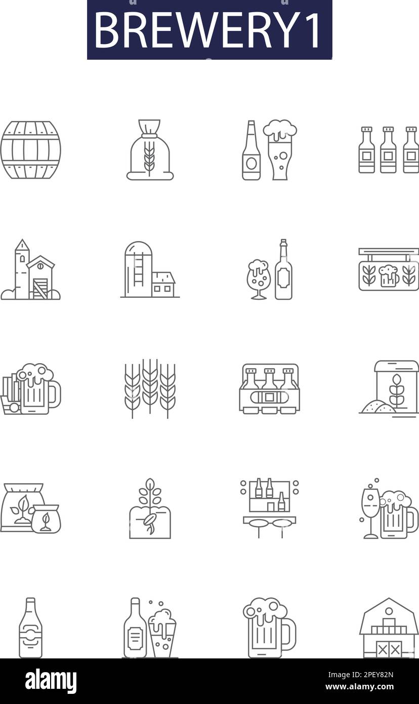 Brewery1 line vector icons and signs. Beer, Bar, Pub, Brewing, Ale, Malt, Hops, Lager outline ...