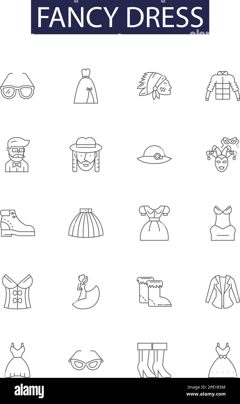 Fancy dress line vector icons and signs. costume, carnival, holiday ...