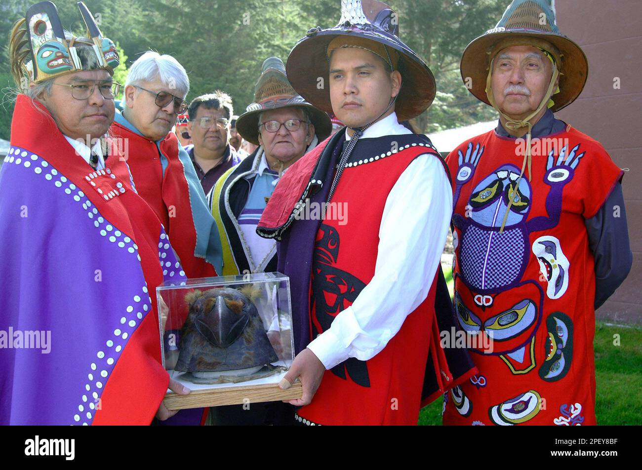 The 200-year-old Raven helmet worn by Tlingit leader Katlian in a ...