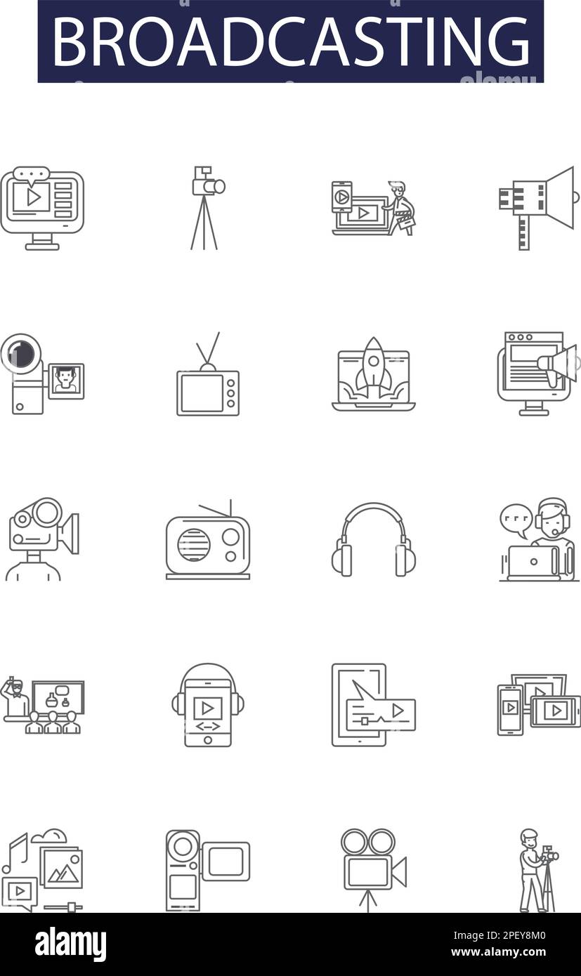 Broadcasting line vector icons and signs. Broadcasting, Radiobroadcasting, Television, Radio ...