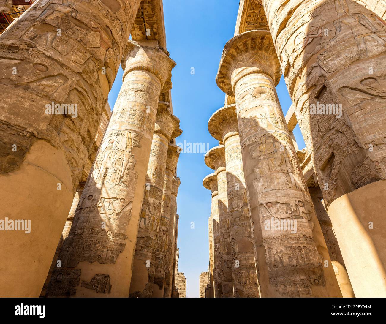 Impressive columns in the Karnak temple portico, Luxor Egypt Stock ...