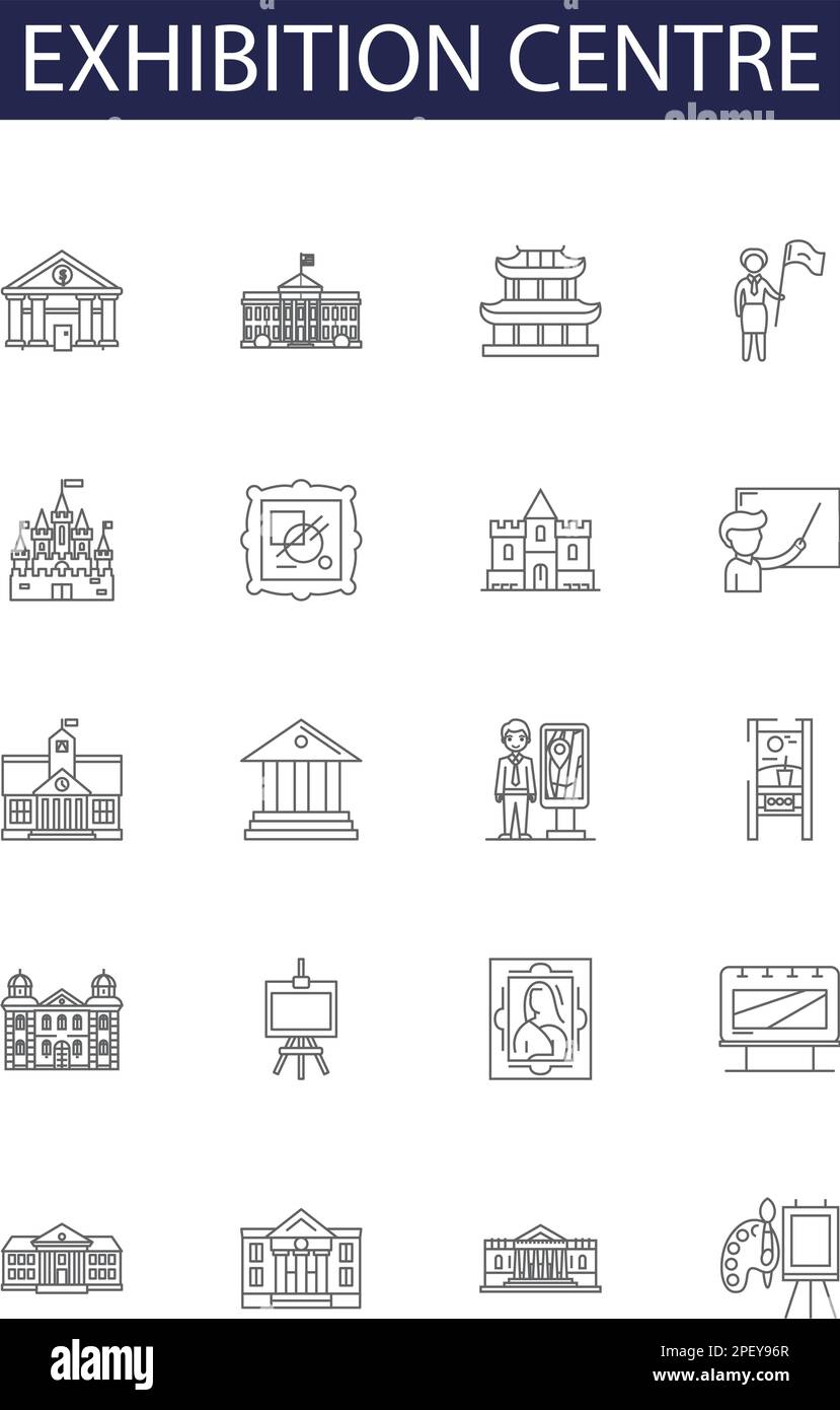 Exhibition centre line vector icons and signs. Centre, Hall, Showroom ... Exhibition centre line vector icons and signs. Centre, Hall, Showroom ...