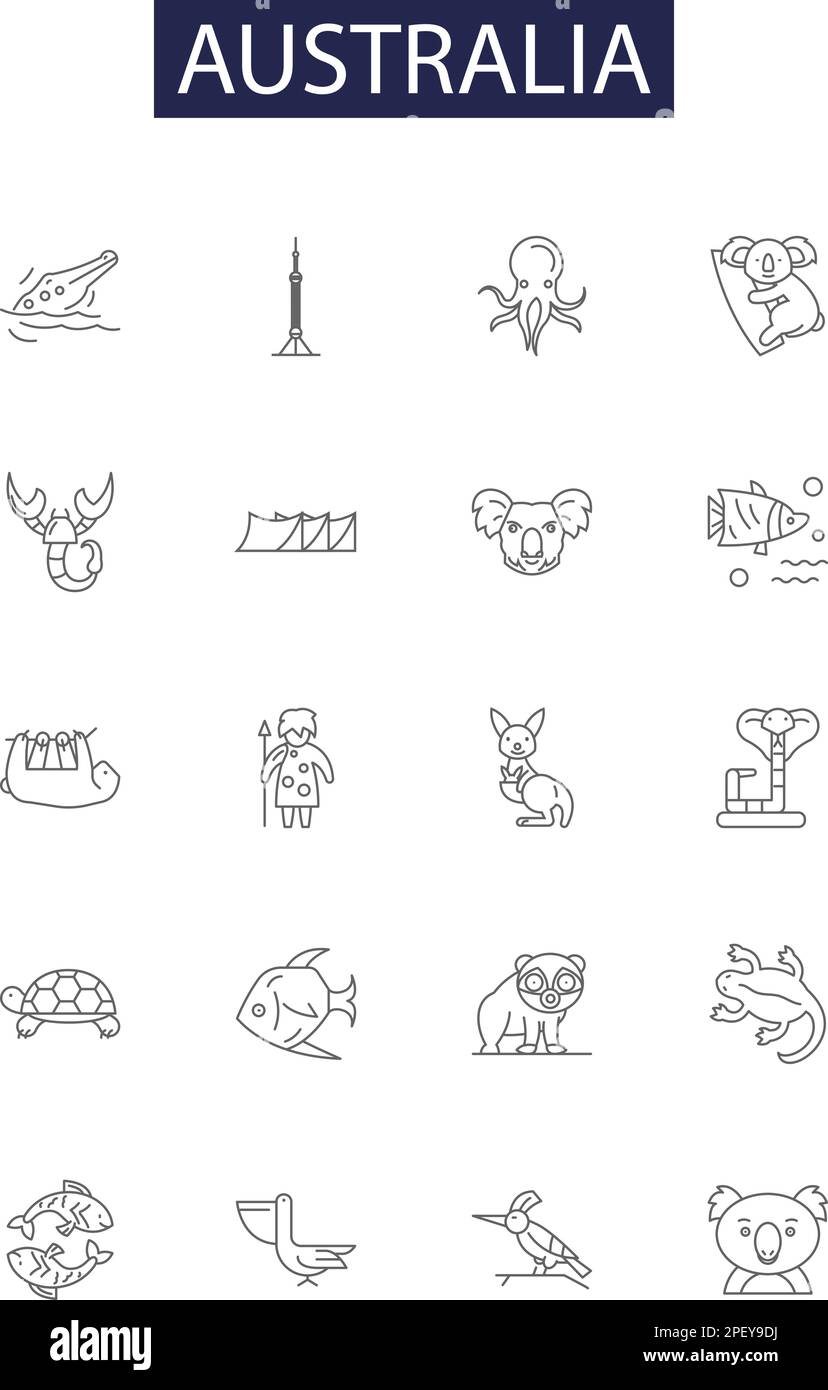 Australia line vector icons and signs. Outback, Sydney, Melbourne, Gold ...